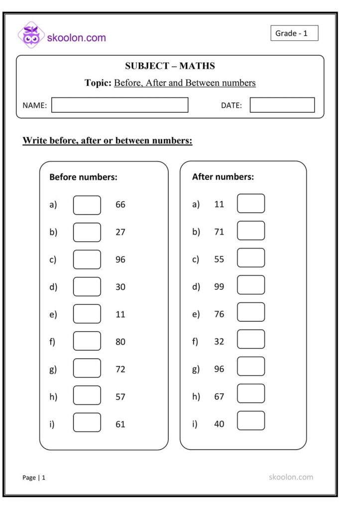 Before And After Numbers Worksheets - kids Printable