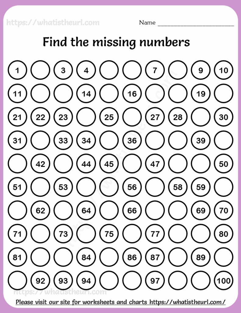 Fill In Missing Numbers Worksheet - kids Printable