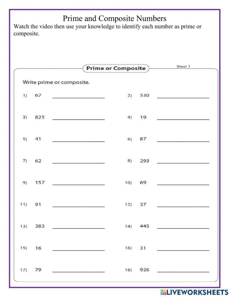 Prime And Composite Numbers Worksheets Grade 4 - kids Printable