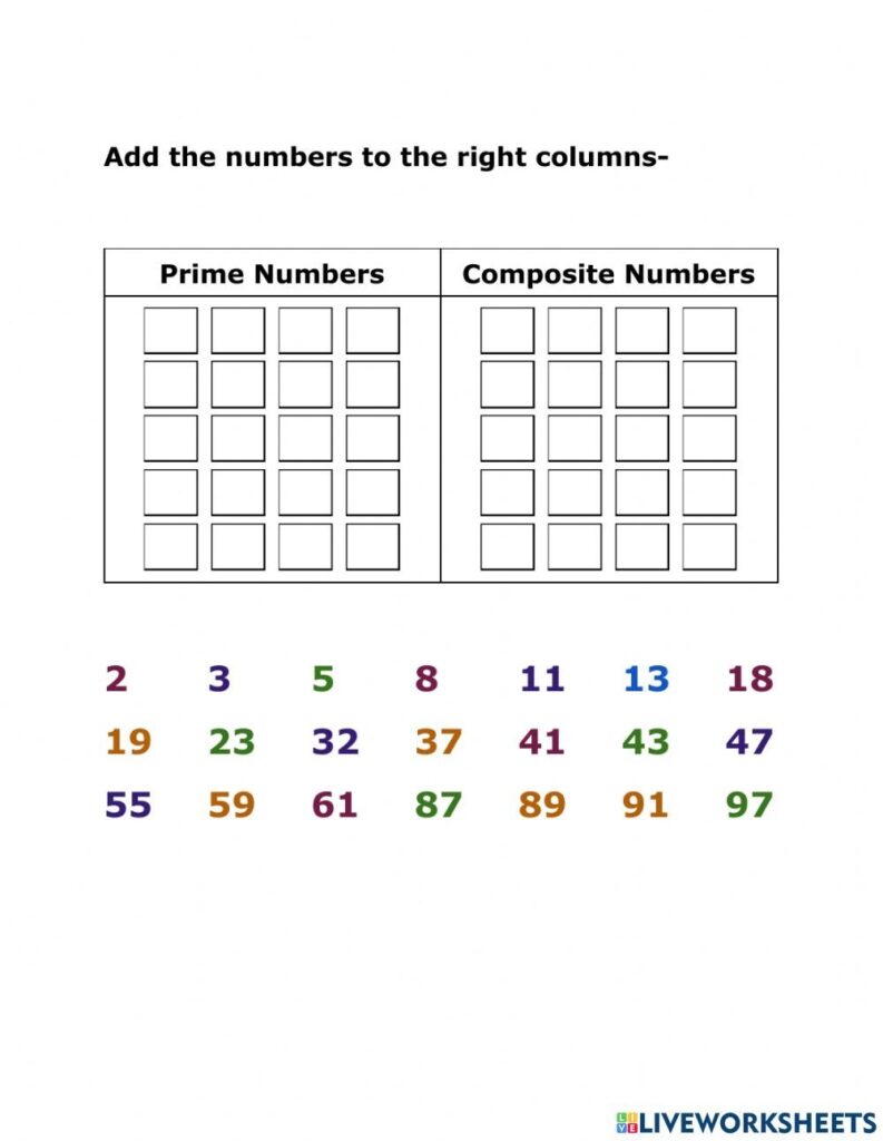 Prime Numbers And Composite Numbers Worksheet - kids Printable