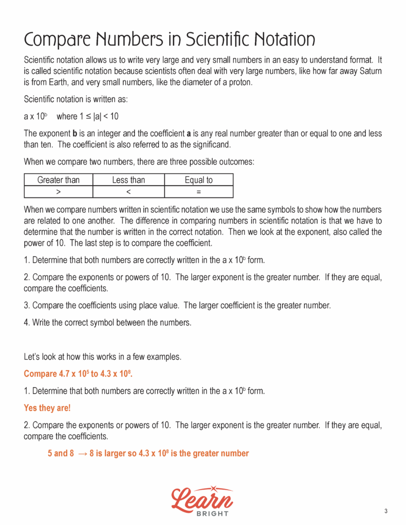 Comparing Numbers In Scientific Notation Worksheet - kids Printable