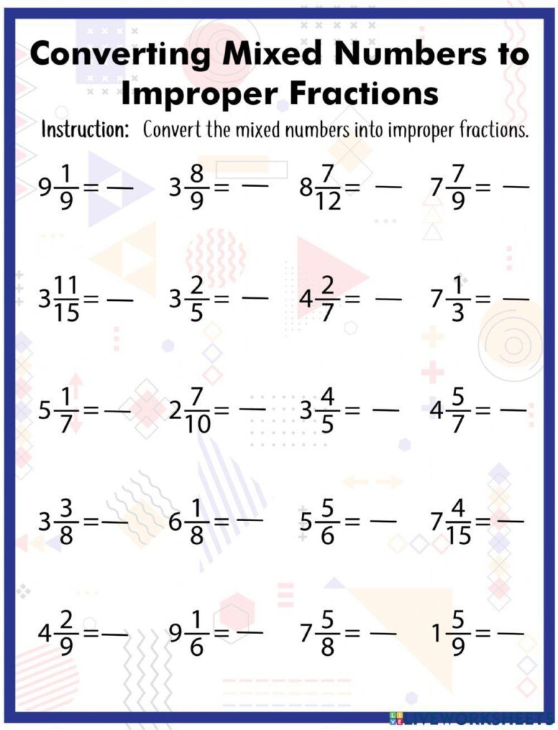 Mixed Numbers And Improper Fractions Worksheet - kids Printable