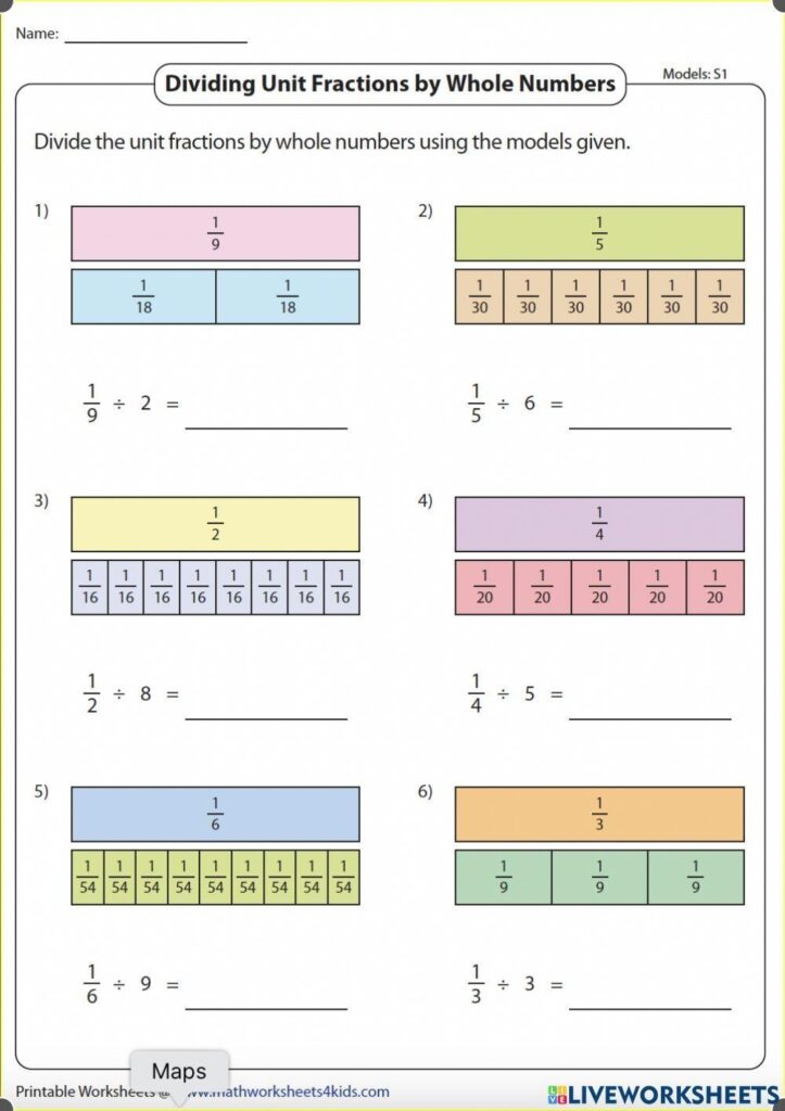 Dividing Whole Numbers By Fractions Worksheet - kids Printable