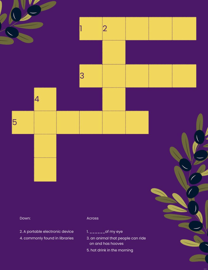 20 Word Crossword Puzzle Template - kids Printable
