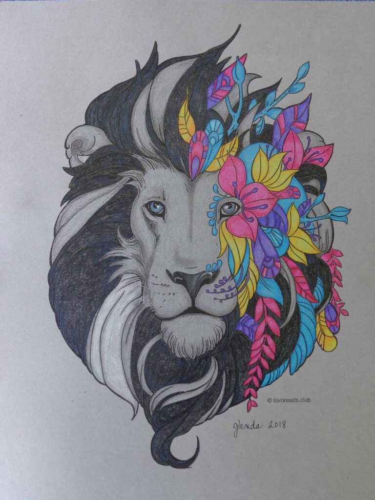 Lion Coloring Pages For Adults Already Colored - kids Printable