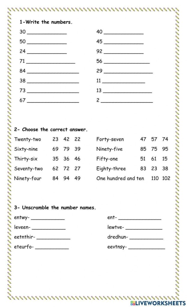 Numbers 1-100 Worksheet - kids Printable