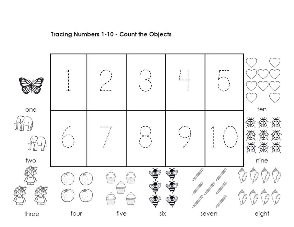 Numbers 1-10 Handwriting Worksheets - kids Printable