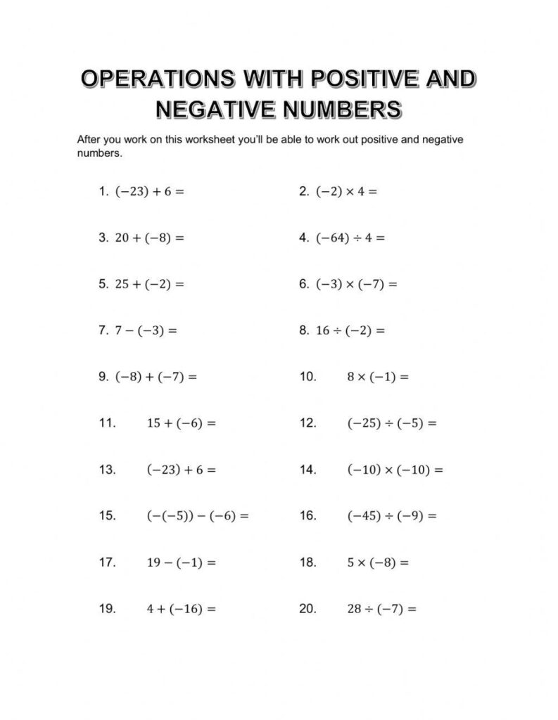 Positive And Negative Numbers On A Number Line Worksheet - kids Printable