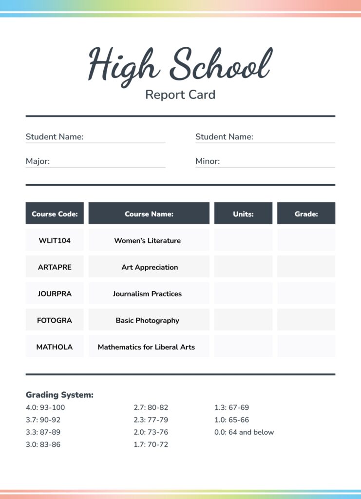 Report Card Template Printable - kids Printable
