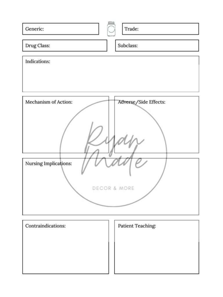 Printable Nursing Drug Card Template - kids Printable