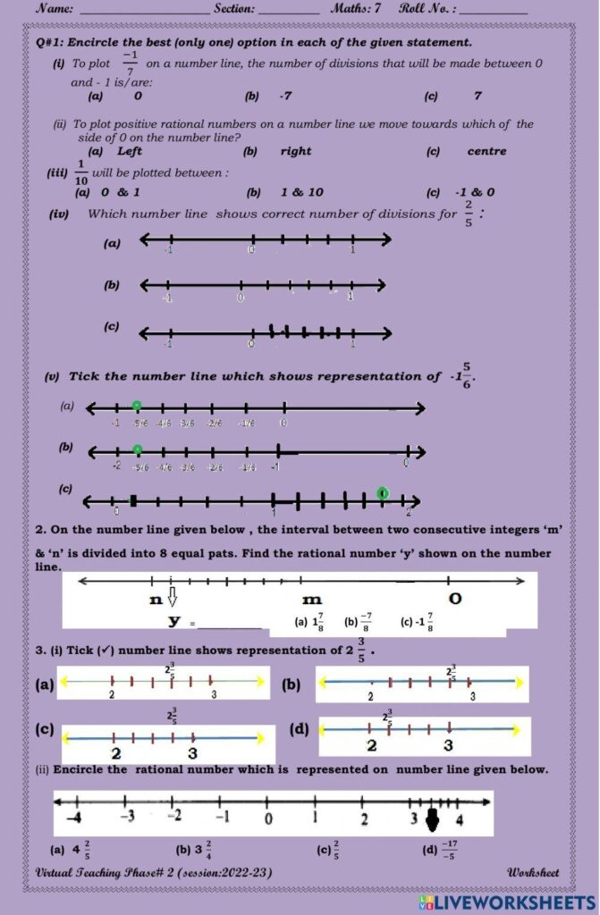 Plotting Rational Numbers On A Number Line Worksheet - kids Printable